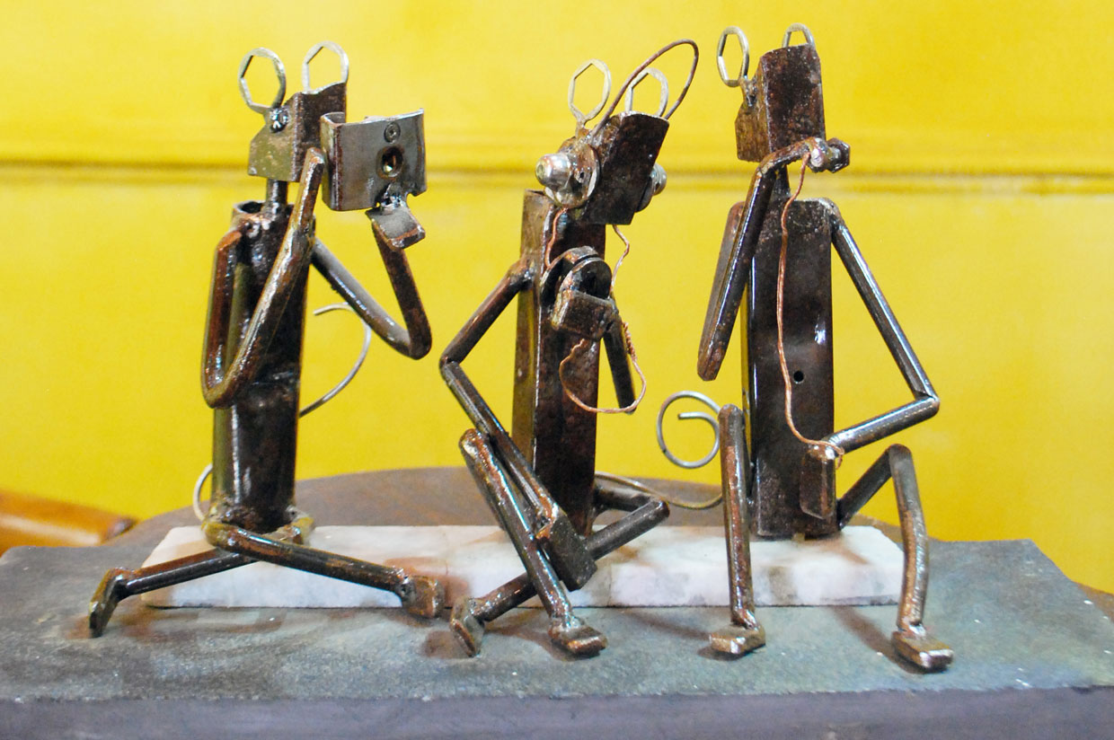 Three Wise Monkeys, Scrap Metal Sculpture by Nikhil Sunka | Ashwini ...